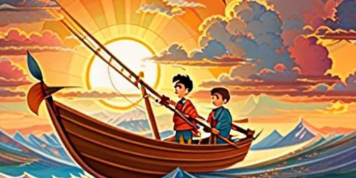 a painting of two boys on a boat... | Video by MarshMunificent