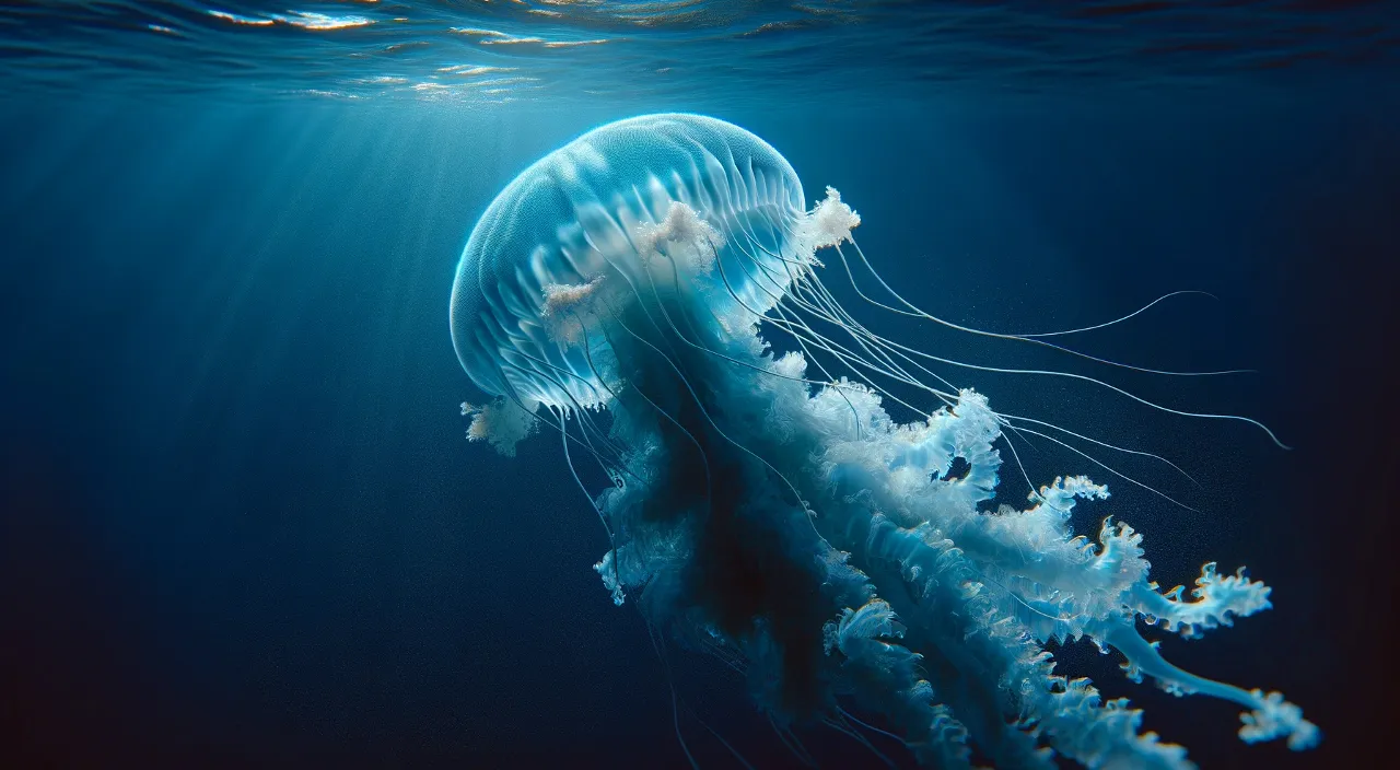 a jellyfish swims through the... | Video by EfficaciousScallop4